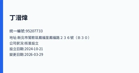 丁溍煒的照片-統編 95207733(新北市) 公司登記資料與營業項目詳細圖表