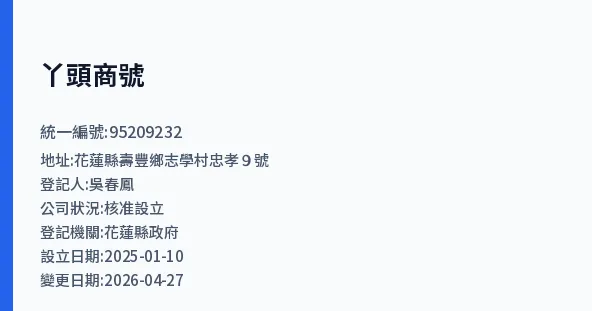 丫頭商號的照片-統編 95209232(花蓮縣) 公司登記資料與營業項目詳細圖表