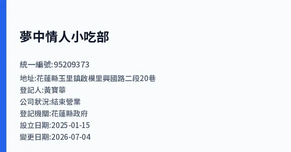 夢中情人小吃部的照片-統編 95209373(花蓮縣) 公司登記資料與營業項目詳細圖表