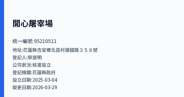 開心屠宰場的照片-統編 95210511(花蓮縣) 公司登記資料與營業項目詳細圖表