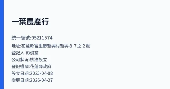 一葉農產行的照片-統編 95211574(花蓮縣) 公司登記資料與營業項目詳細圖表