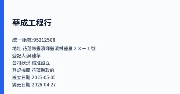 華成工程行的照片-統編 95212588(花蓮縣) 公司登記資料與營業項目詳細圖表