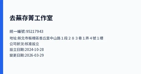 去蕪存菁工作室的照片-統編 95217943(新北市) 公司登記資料與營業項目詳細圖表