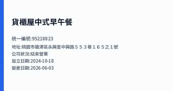 貨櫃屋中式早午餐的照片-統編 95218823(桃園市) 公司登記資料與營業項目詳細圖表