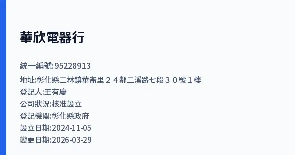華欣電器行的照片-統編 95228913(彰化縣) 公司登記資料與營業項目詳細圖表