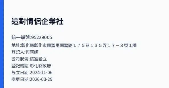 這對情侶企業社的照片-統編 95229005(彰化縣) 公司登記資料與營業項目詳細圖表