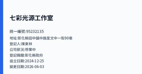 七彩光源工作室的照片-統編 95232135(彰化縣) 公司登記資料與營業項目詳細圖表