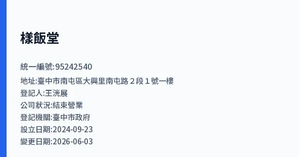 樣飯堂的照片-統編 95242540(臺中市) 公司登記資料與營業項目詳細圖表