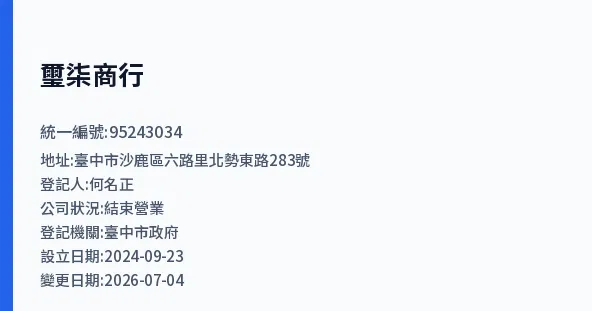 璽柒商行的照片-統編 95243034(臺中市) 公司登記資料與營業項目詳細圖表