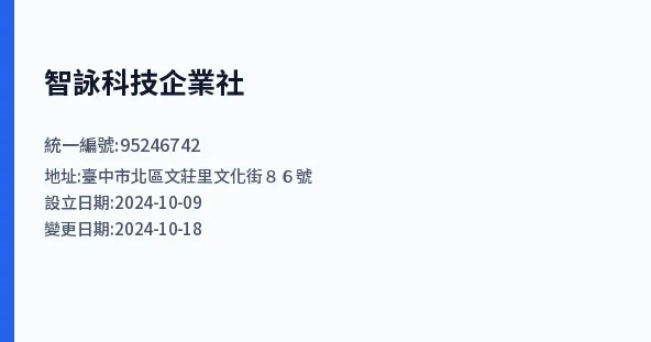 智詠科技企業社的照片-統編 95246742(臺中市) 公司登記資料與營業項目詳細圖表