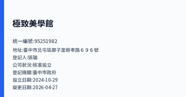 極致美學館的照片-統編 95251982(臺中市) 公司登記資料與營業項目詳細圖表