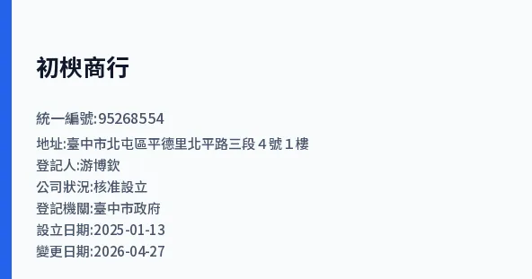 初楰商行的照片-統編 95268554(臺中市) 公司登記資料與營業項目詳細圖表