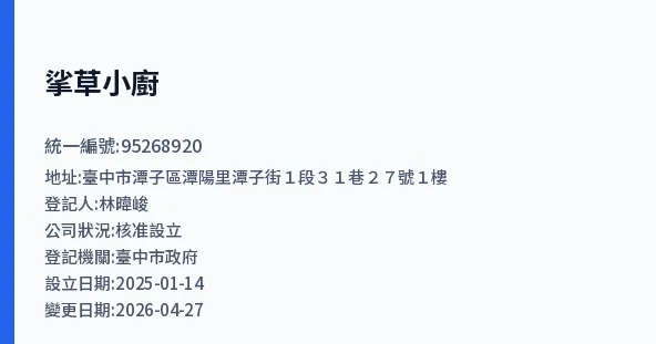 挲草小廚的照片-統編 95268920(臺中市) 公司登記資料與營業項目詳細圖表