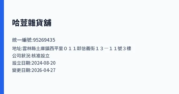 哈荳雜貨舖的照片-統編 95269435(雲林縣) 公司登記資料與營業項目詳細圖表
