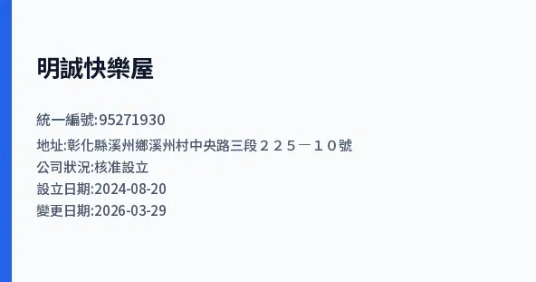 明誠快樂屋的照片-統編 95271930(彰化縣) 公司登記資料與營業項目詳細圖表