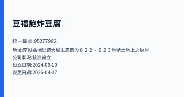 豆福飽炸豆腐的照片-統編 95277982(南投縣) 公司登記資料與營業項目詳細圖表