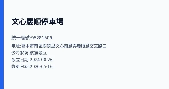 文心慶順停車場的照片-統編 95281509(臺中市) 公司登記資料與營業項目詳細圖表