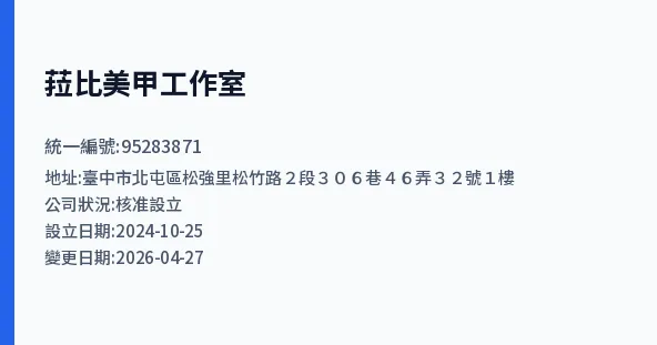 菈比美甲工作室的照片-統編 95283871(臺中市) 公司登記資料與營業項目詳細圖表