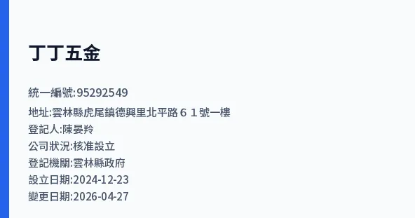 丁丁五金的照片-統編 95292549(雲林縣) 公司登記資料與營業項目詳細圖表