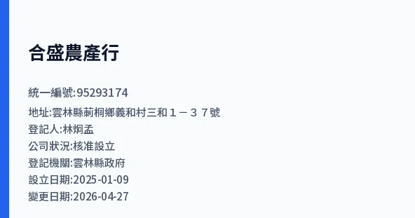 合盛農產行的照片-統編 95293174(雲林縣) 公司登記資料與營業項目詳細圖表