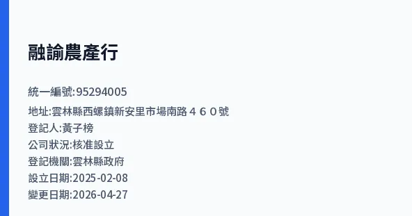 融諭農產行的照片-統編 95294005(雲林縣) 公司登記資料與營業項目詳細圖表