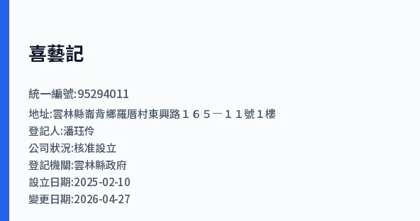 喜藝記的照片-統編 95294011(雲林縣) 公司登記資料與營業項目詳細圖表