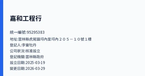 嘉和工程行的照片-統編 95295383(雲林縣) 公司登記資料與營業項目詳細圖表