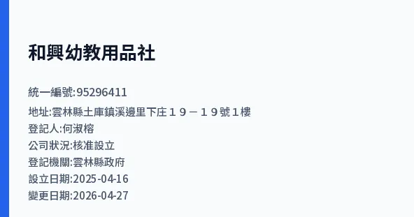 和興幼教用品社的照片-統編 95296411(雲林縣) 公司登記資料與營業項目詳細圖表