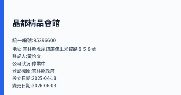 晶都精品會館的照片-統編 95296600(雲林縣) 公司登記資料與營業項目詳細圖表