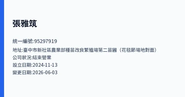 張雅筑的照片-統編 95297919(臺中市) 公司登記資料與營業項目詳細圖表