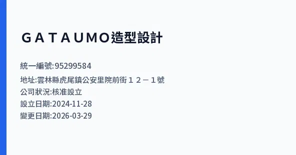 GA TAU MO造型設計的照片-統編 95299584(雲林縣) 公司登記資料與營業項目詳細圖表