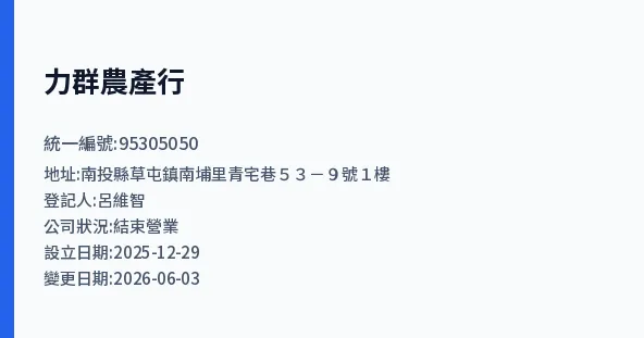 力群農產行的照片-統編 95305050(南投縣) 公司登記資料與營業項目詳細圖表