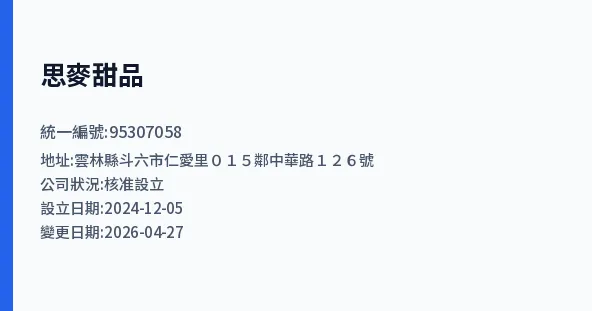 思麥甜品的照片-統編 95307058(雲林縣) 公司登記資料與營業項目詳細圖表