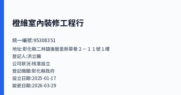 橙維室內裝修工程行的照片-統編 95308351(彰化縣) 公司登記資料與營業項目詳細圖表