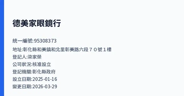 德美家眼鏡行的照片-統編 95308373(彰化縣) 公司登記資料與營業項目詳細圖表