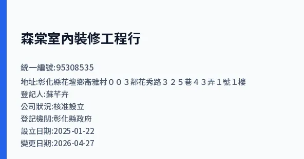 森棠室內裝修工程行的照片-統編 95308535(彰化縣) 公司登記資料與營業項目詳細圖表