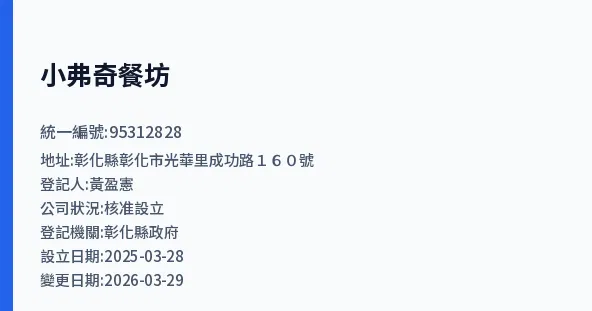 小弗奇餐坊的照片-統編 95312828(彰化縣) 公司登記資料與營業項目詳細圖表