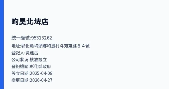 昫昊北埤店的照片-統編 95313262(彰化縣) 公司登記資料與營業項目詳細圖表