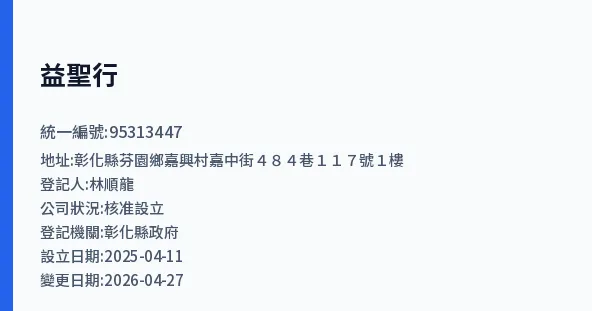 益聖行的照片-統編 95313447(彰化縣) 公司登記資料與營業項目詳細圖表