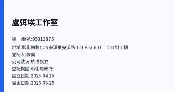 盧弭埃工作室的照片-統編 95313875(彰化縣) 公司登記資料與營業項目詳細圖表