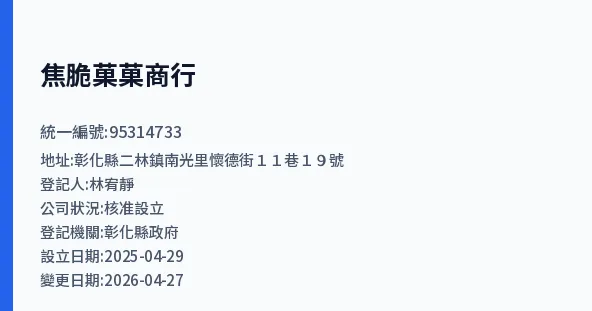 焦脆菓菓商行的照片-統編 95314733(彰化縣) 公司登記資料與營業項目詳細圖表