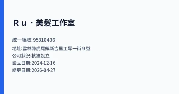 Ru.美髮工作室的照片-統編 95318436(雲林縣) 公司登記資料與營業項目詳細圖表