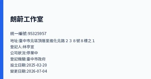 朗蔚工作室的照片-統編 95325957(臺中市) 公司登記資料與營業項目詳細圖表