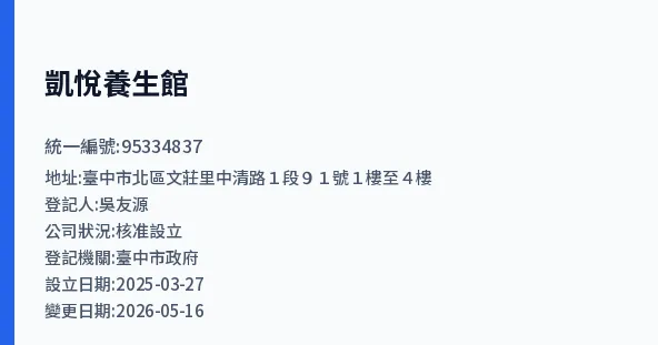 凱悅養生館的照片-統編 95334837(臺中市) 公司登記資料與營業項目詳細圖表