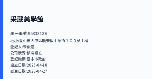 采葳美學館的照片-統編 95338186(臺中市) 公司登記資料與營業項目詳細圖表