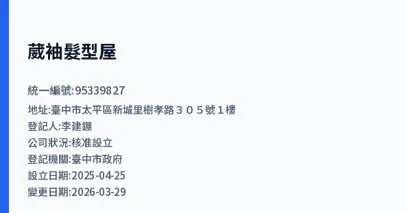 葳袖髮型屋的照片-統編 95339827(臺中市) 公司登記資料與營業項目詳細圖表