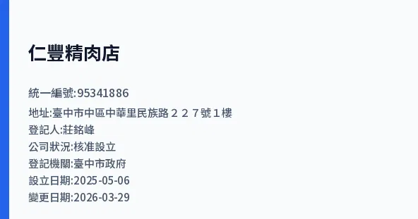 仁豐精肉店的照片-統編 95341886(臺中市) 公司登記資料與營業項目詳細圖表