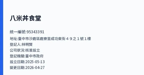 八米丼食堂的照片-統編 95343391(臺中市) 公司登記資料與營業項目詳細圖表