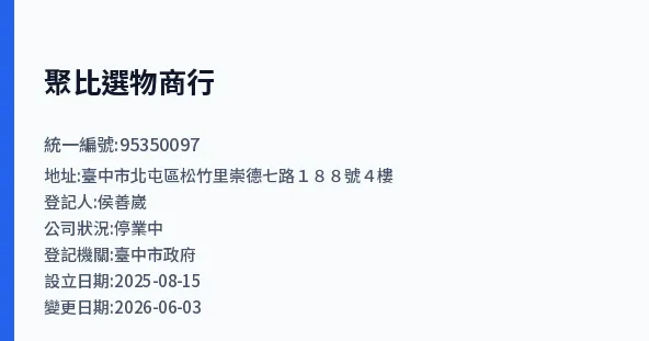 聚比選物商行的照片-統編 95350097(臺中市) 公司登記資料與營業項目詳細圖表