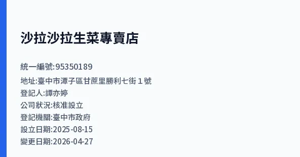 沙拉沙拉生菜專賣店的照片-統編 95350189(臺中市) 公司登記資料與營業項目詳細圖表